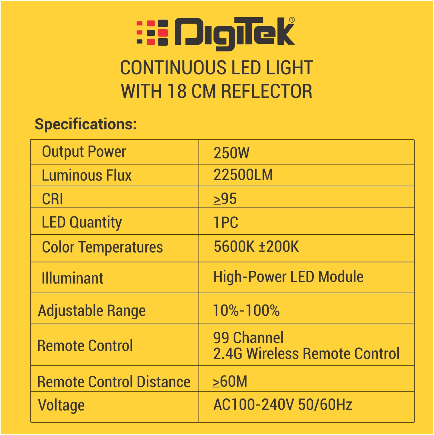 DigiTek (DCL-250W Combo) Continuous LED Photo/Video Light with 18 cm ...