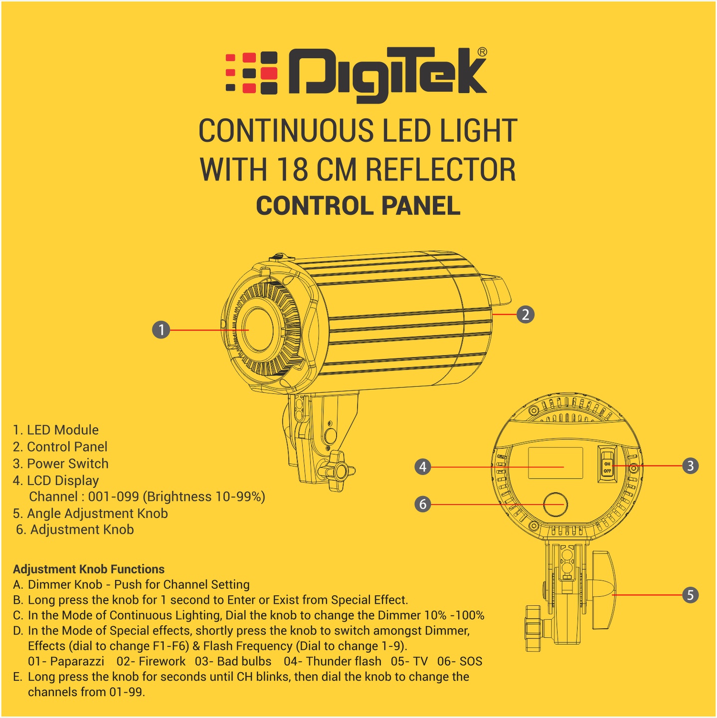 DigiTek (DCL-250W Combo) Continuous LED Photo/Video Light with 18 cm ...