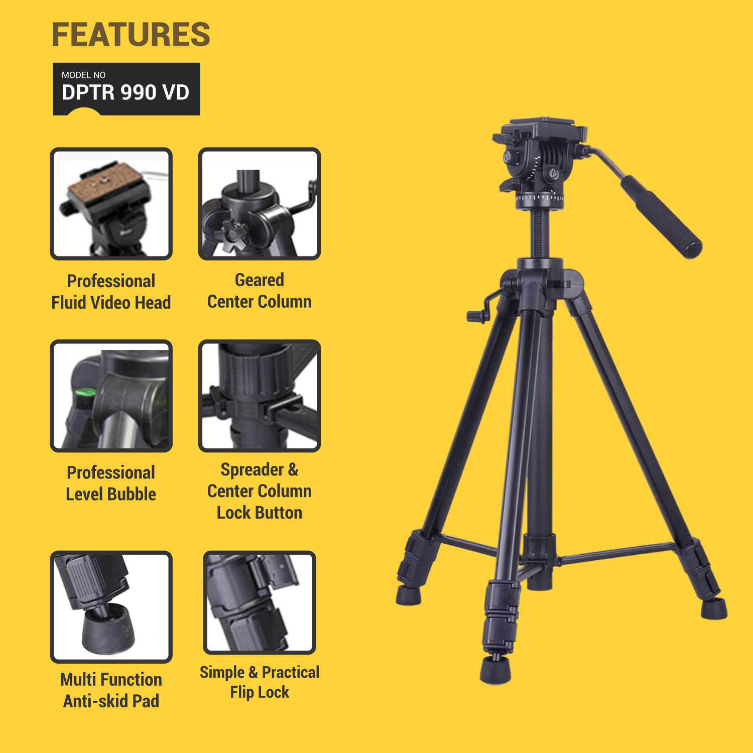 DIGITEK (DPTR 990VD) Platinum Heavy Duty Tripod with Professional Fluid ...